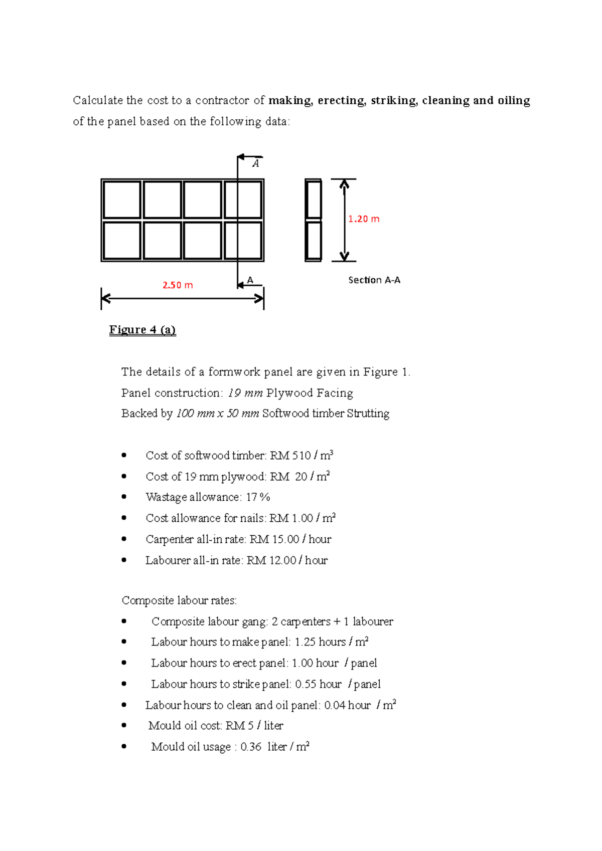 2. Formwork example - calculation - Calculate the cost to a contractor ...