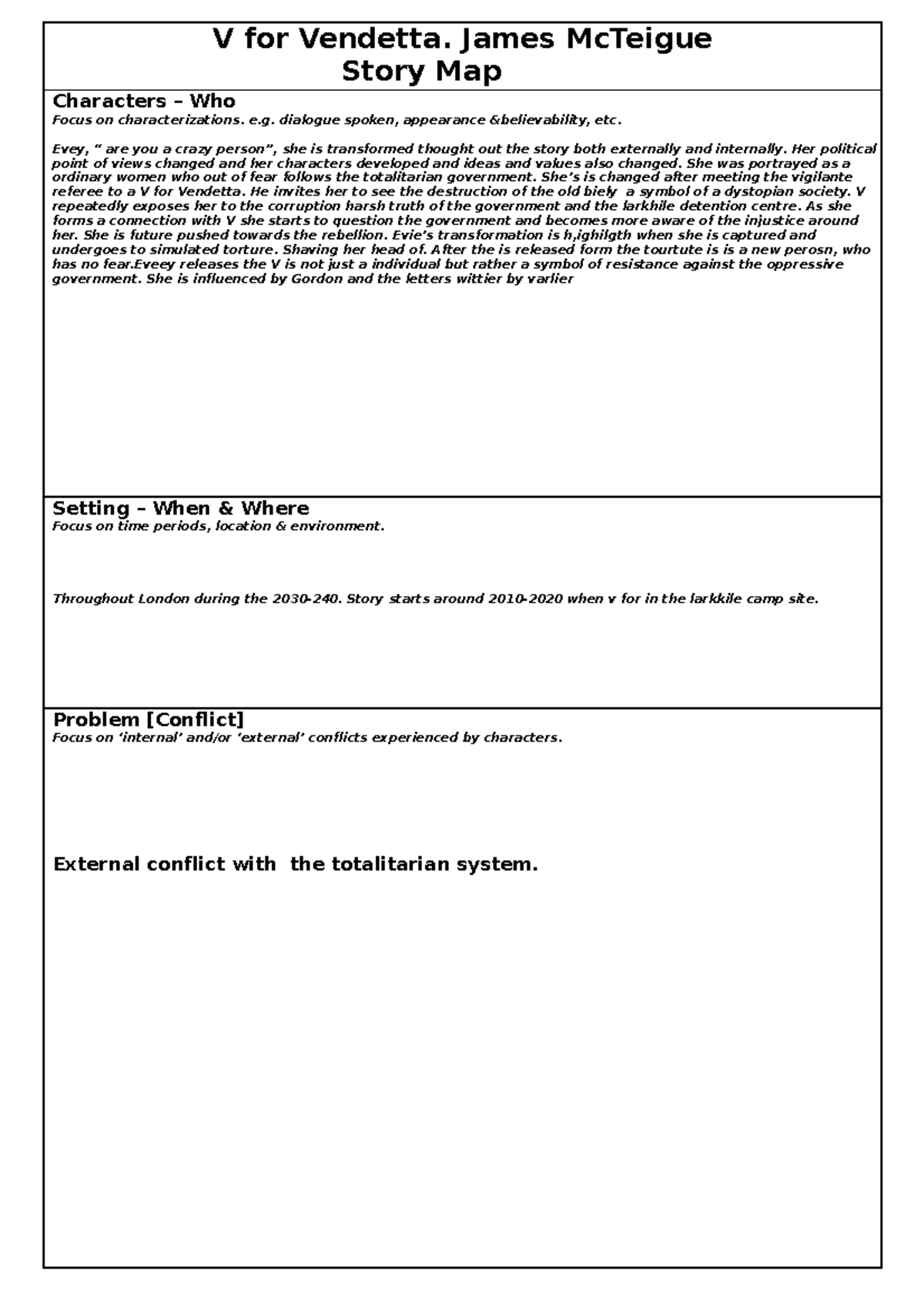 V for Vendetta - Story Map Task 2 - V for Vendetta. James McTeigue ...