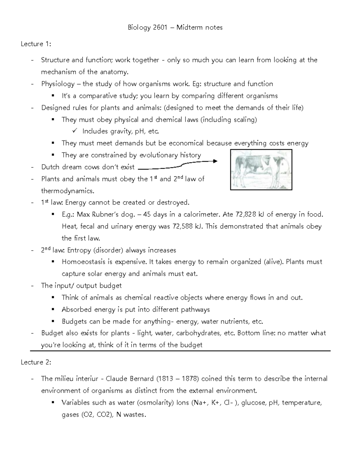 Midterm - 2601 - Biology 2601 – Midterm notes Lecture 1: Structure and ...