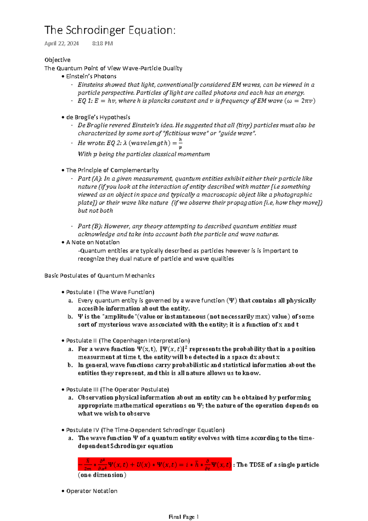 The Schrodinger Equation - Objective The Quantum Point of View Wave-Particle Duality - Einstein ...