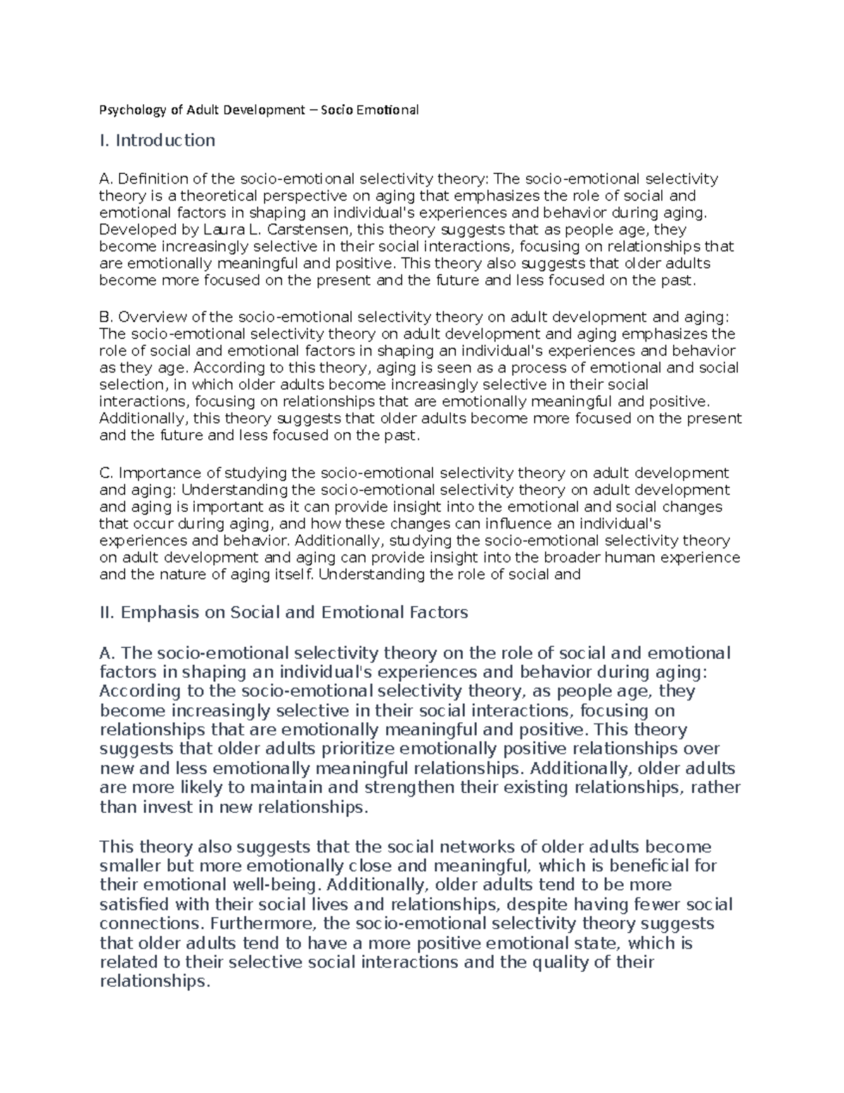 Psychology of Adult Development - Socio Emotional - Introduction A ...