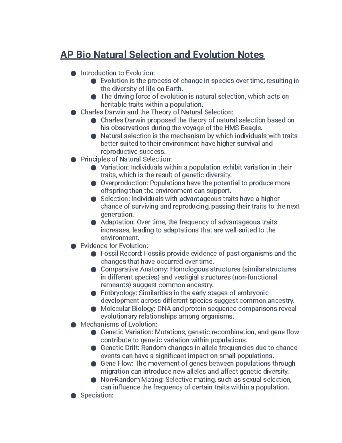 AP Bio Natural Selection and Evolution Notes - The driving force of ...