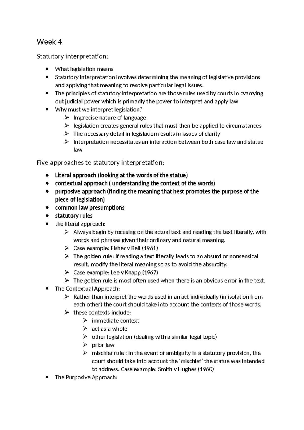 Week 4 - week 4 lecture notes - Week 4 Statutory interpretation: What ...