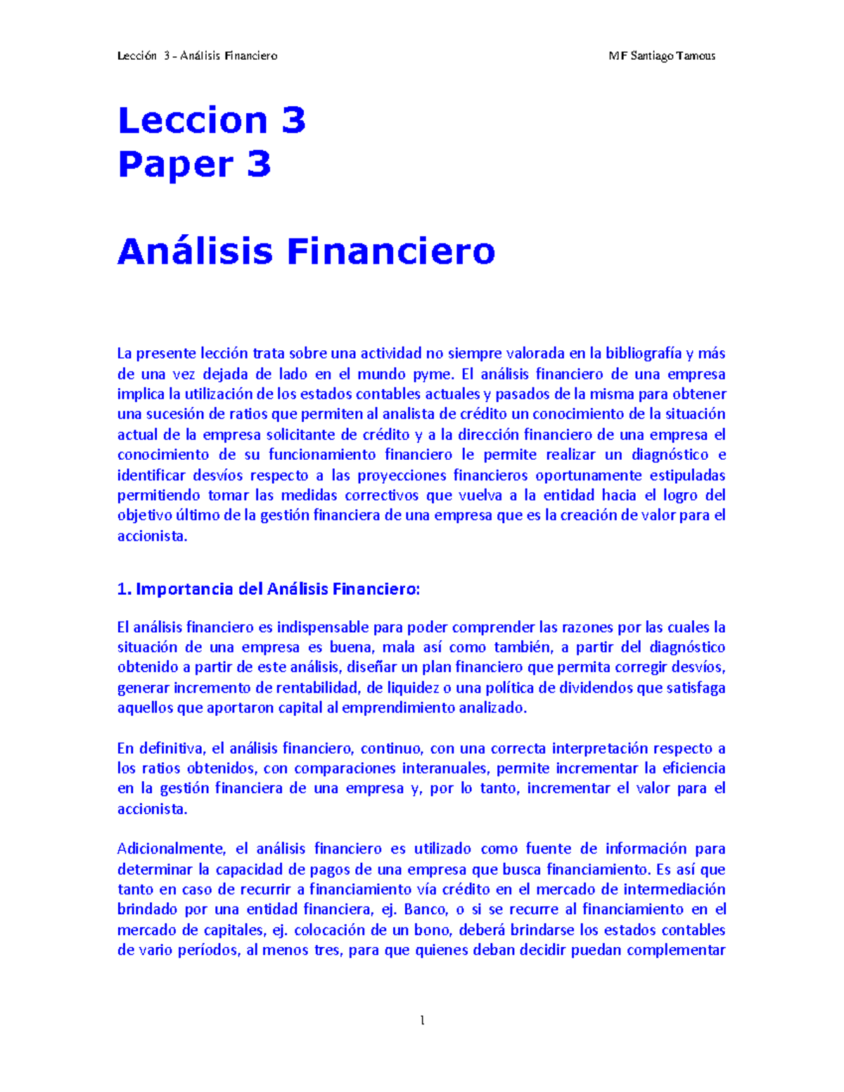 FB 2019 Análisis Financiero Ratios - Leccion 3 Paper 3 An·lisis Financiero La presente lecciÛn ...