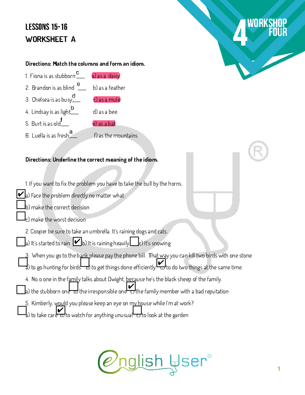A B merged - kwkedjblheb - FOUR 4 WORKSHEET A Lessons 15- Directions ...