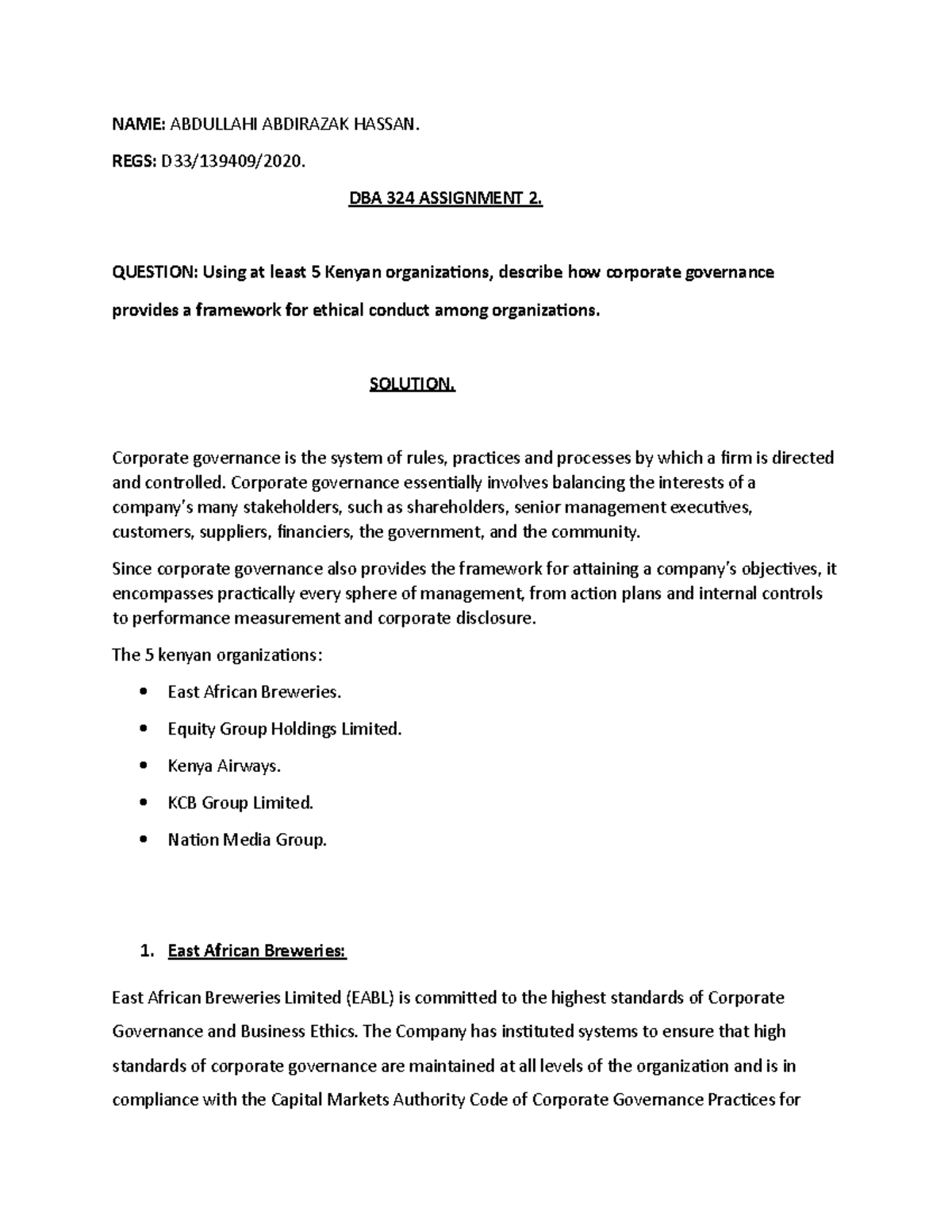 Dba 324ass 2 - It explains the various business laws that govern an ...