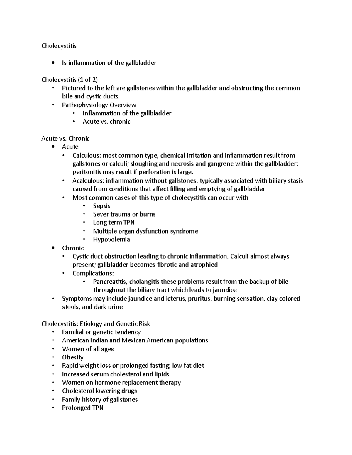 Cholecystitis Notes - note - Cholecystitis Is inflammation of the ...