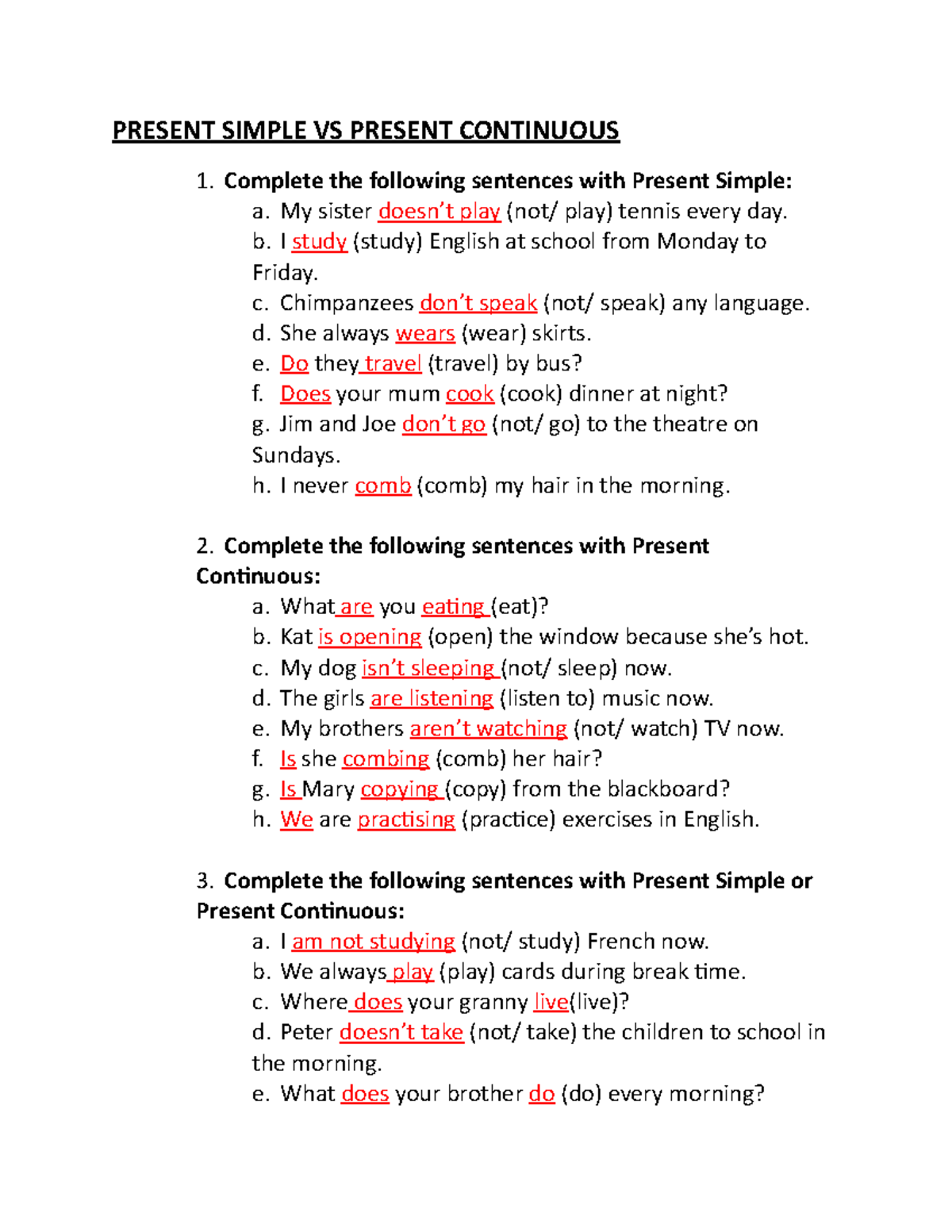 Present Simple VS Present Continuous - PRESENT SIMPLE VS PRESENT ...