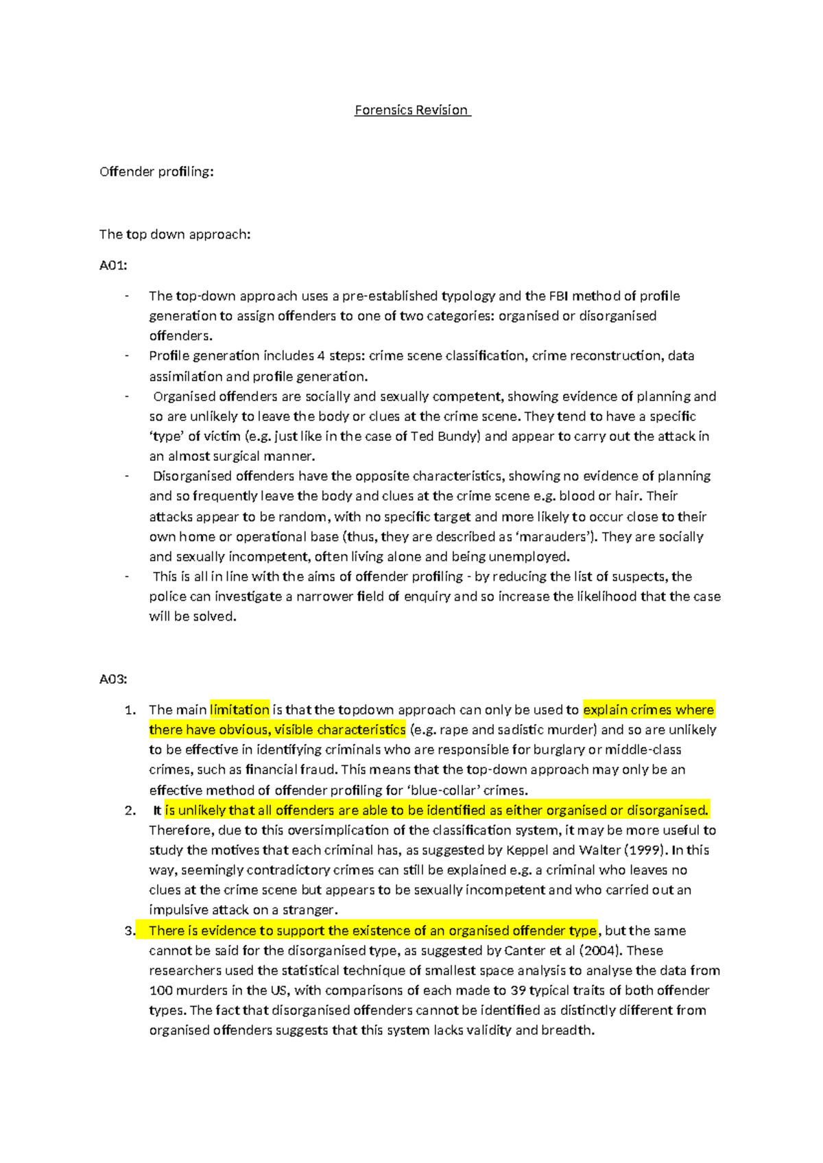 Forensics Revision - Forensics Revision Offender profiling: The top ...