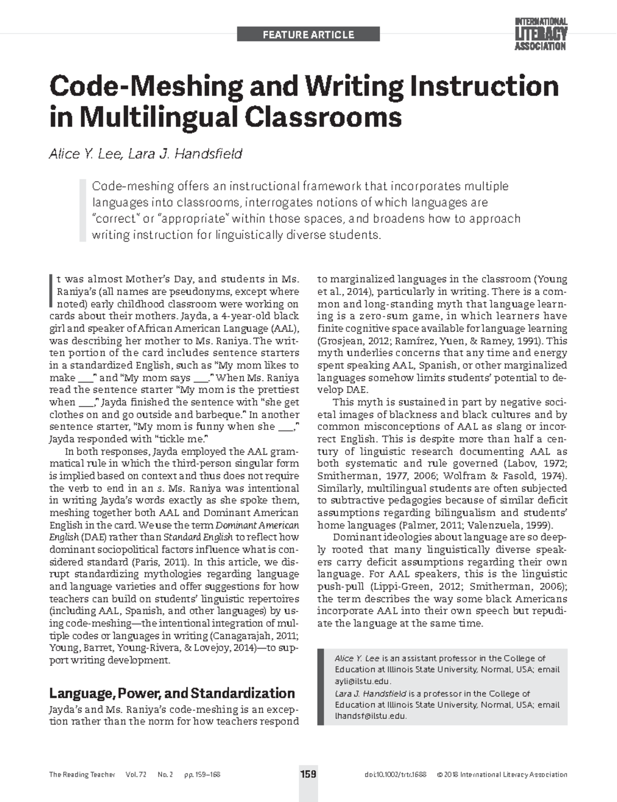 Code Meshing and Writing Instruction in Multi-Lingual Classrooms - Code ...