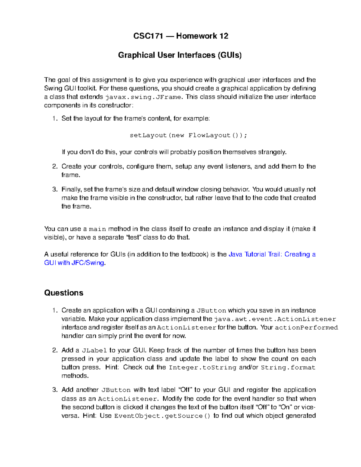 CSC171 Homework 12 - CSC171 — Homework 12 Graphical User Interfaces ...