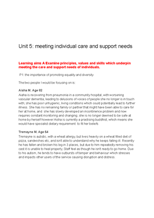 U5 Learning Aim C booklet - BTEC Health & Social Care Unit 5 Meeting ...