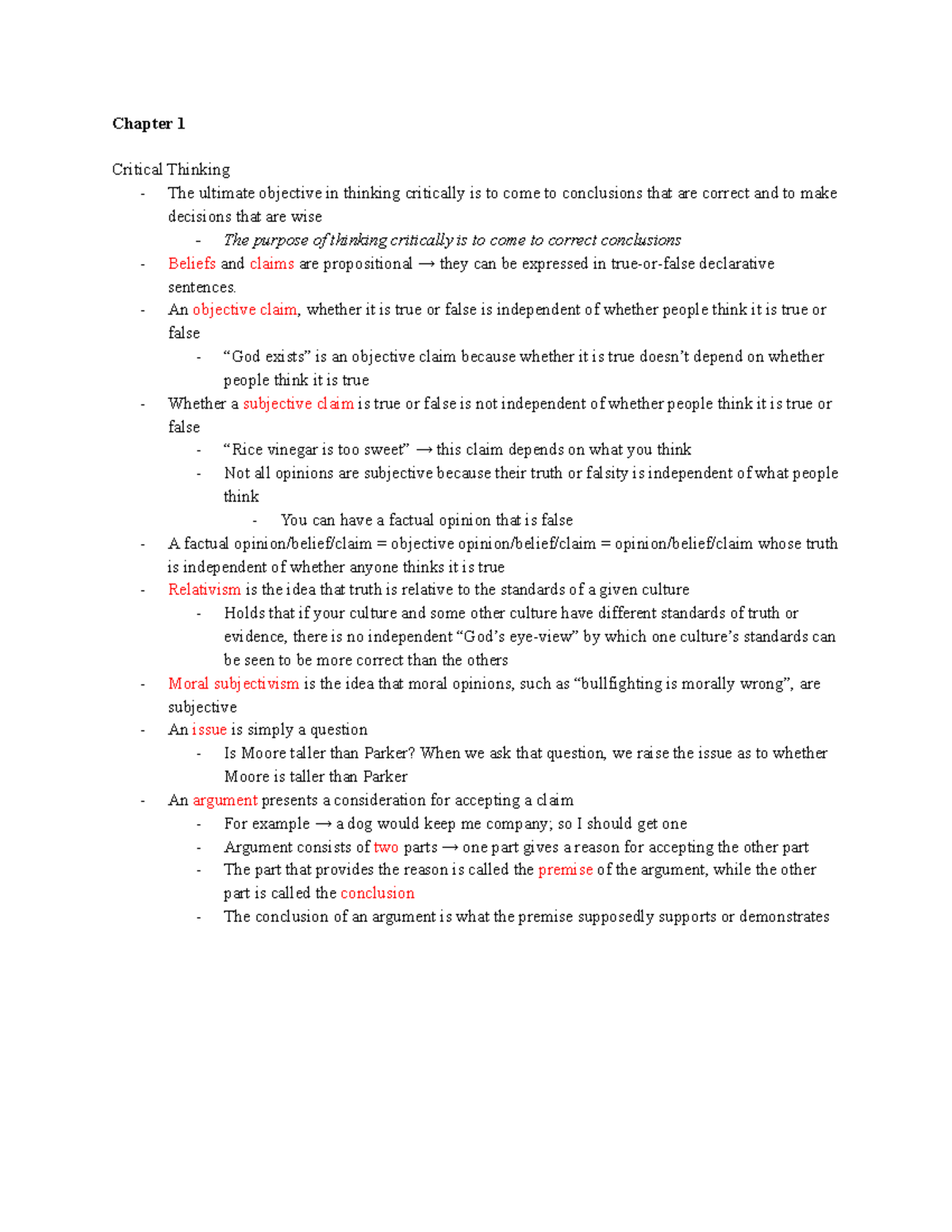 Philsophy - Ch.1 - 11 - lecture notes - Chapter 1 Critical Thinking ...