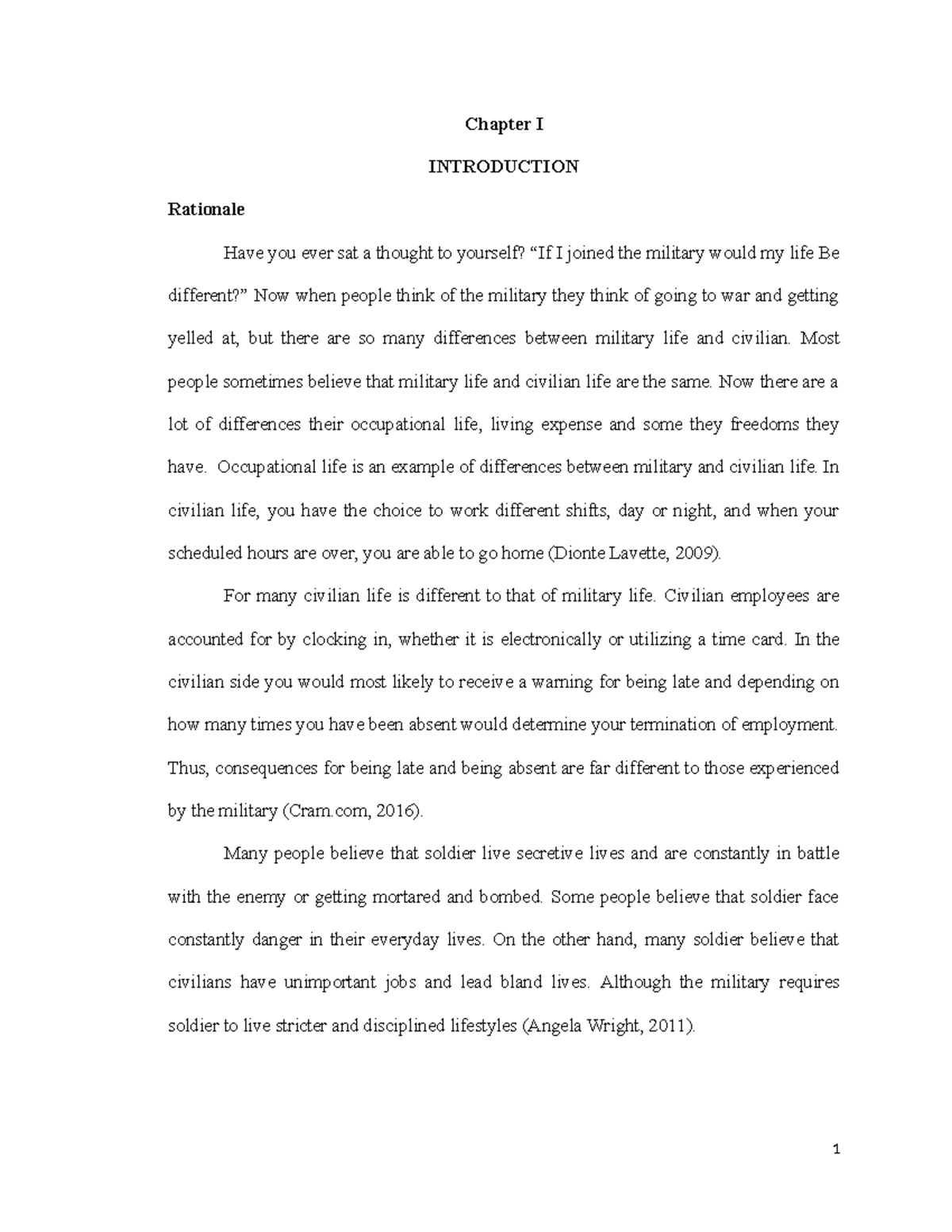 a life of a military - Chapter I INTRODUCTION Rationale Have you ever ...