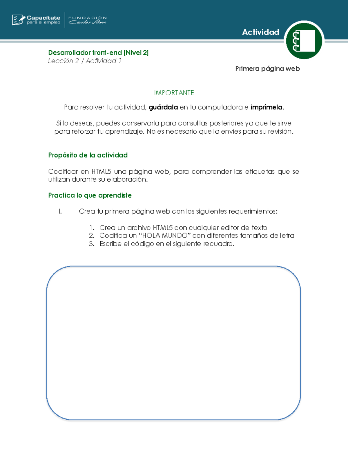 Nivel 2 leccion 2 - ssssssssssssssssssssssss - Actividad Desarrollador ...