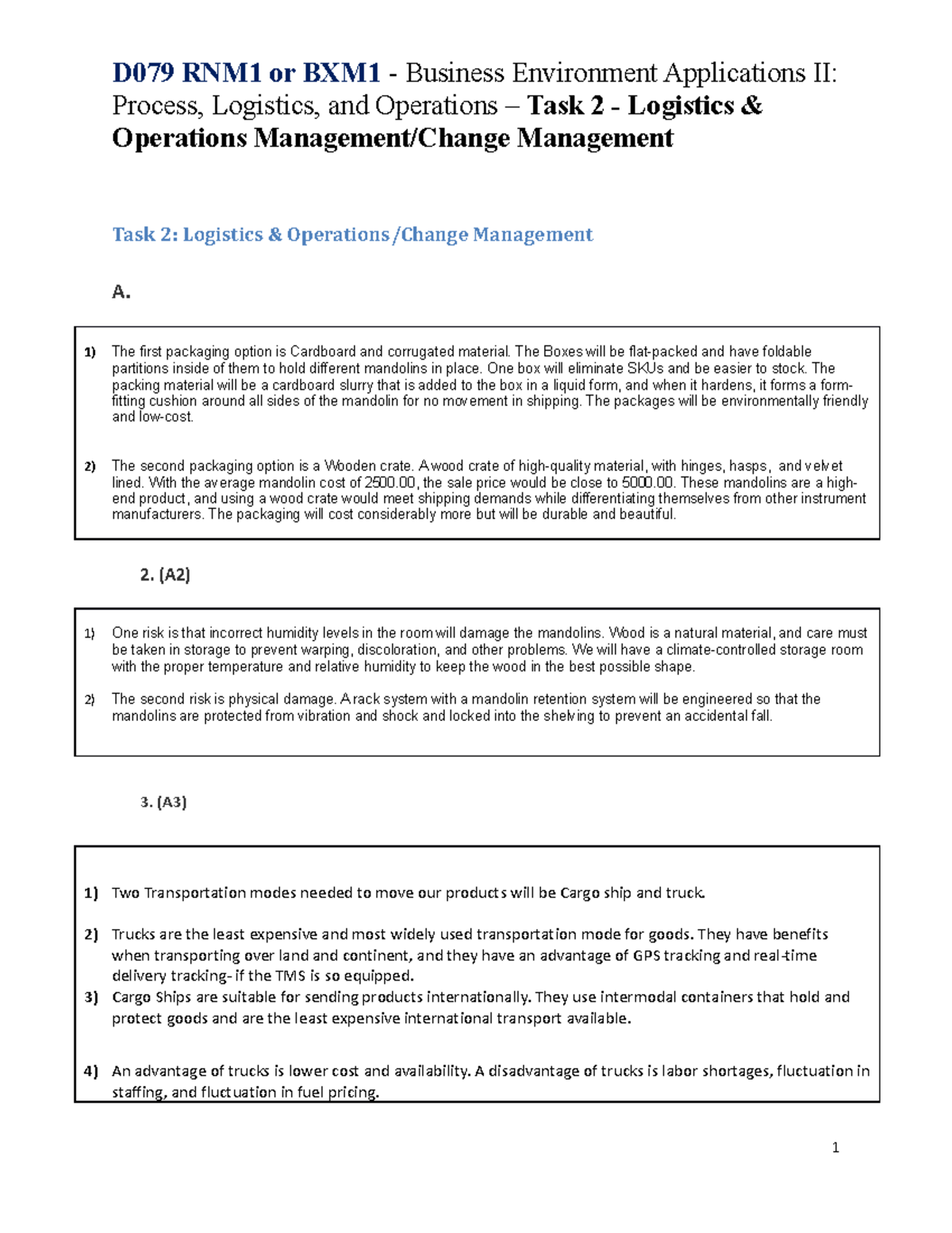 D079 Task 2- WGU - Passed - D079 RNM1 or BXM1 - Business Environment ...