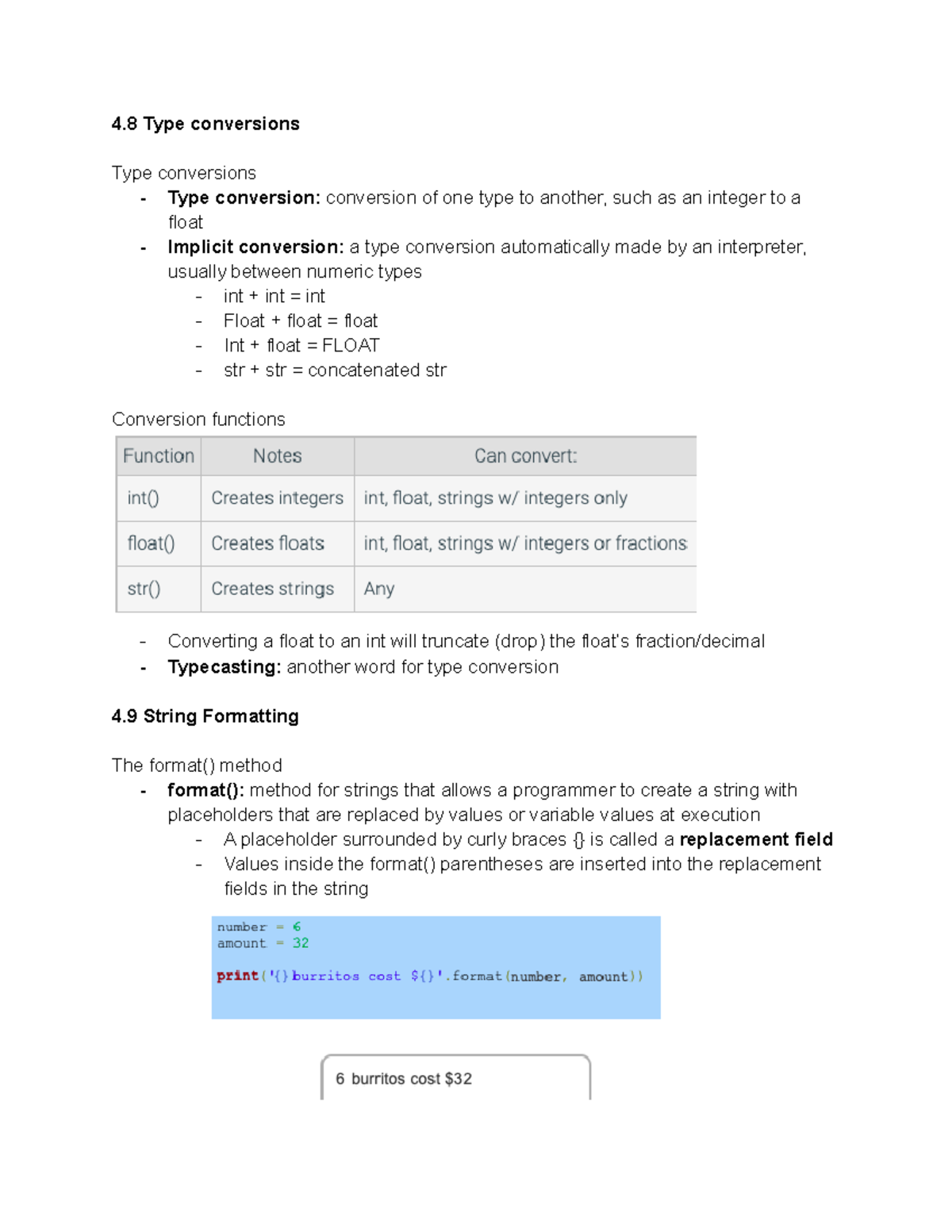 Sections 4.8 - 4.9 - 4 Type conversions Type conversions - Type ...