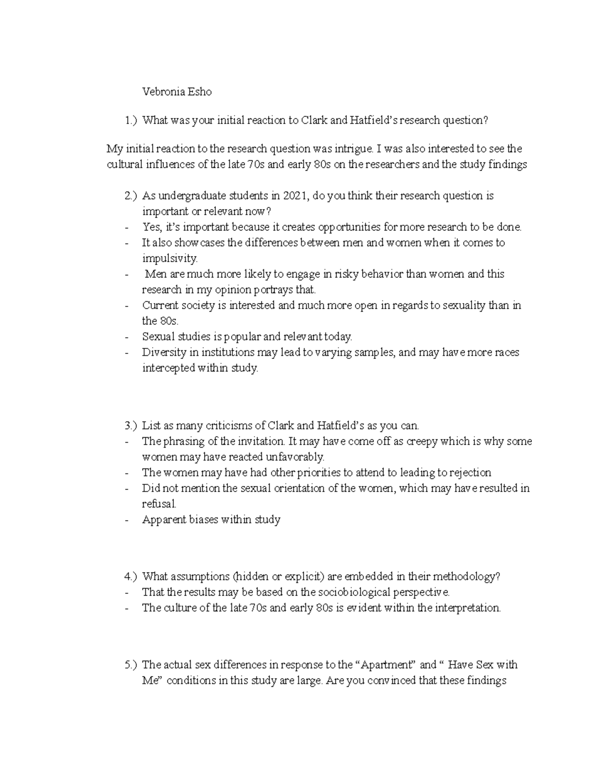 Clark and Hatfield’s Study - Vebronia Esho 1.) What was your initial ...