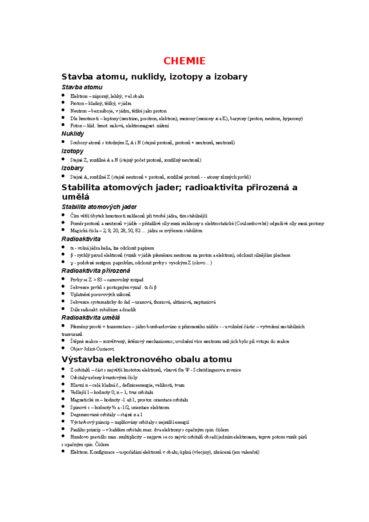 Vypracovane-otazky-orsak - CHEMIE Stavba atomu, nuklidy, izotopy a ...