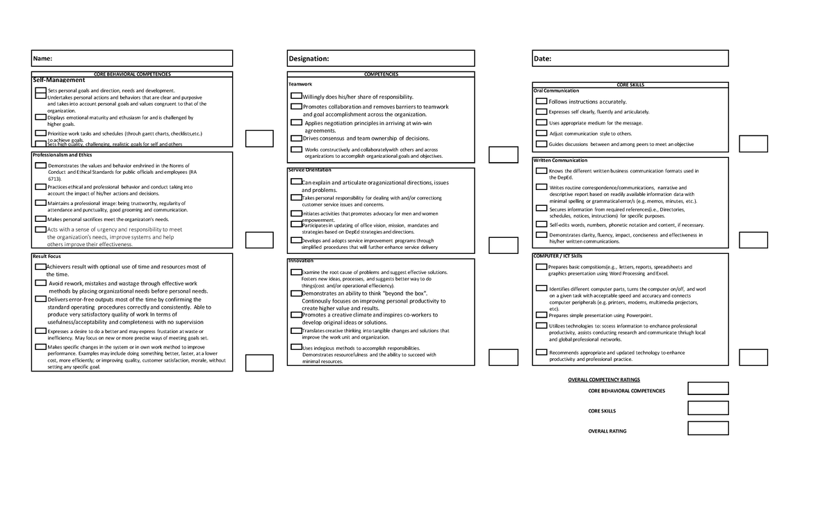 Core-Skills-Form Ipcrf - Self-Management Teamwork Oral Communication ...