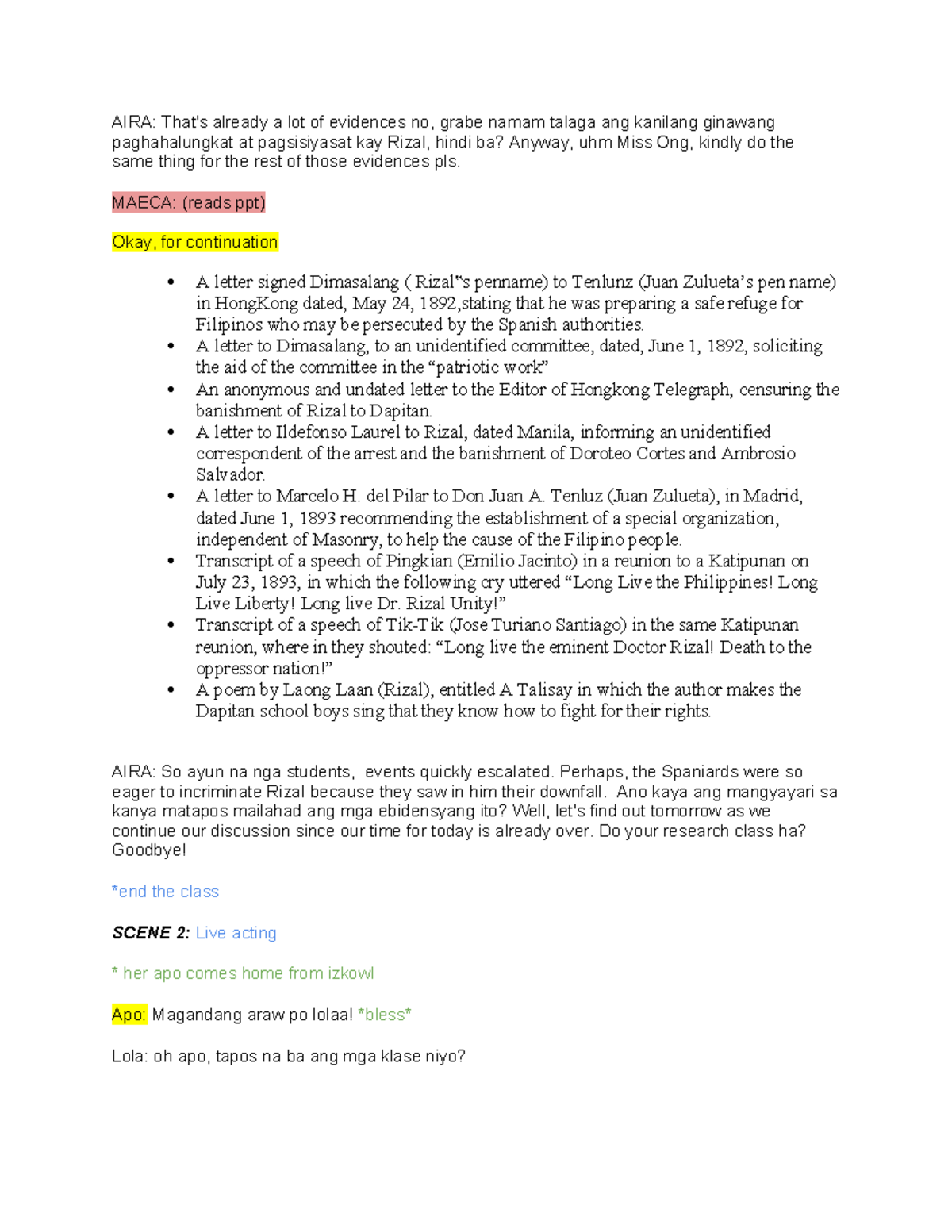 Script-reporting - Script lessons - AIRA: That's already a lot of ...