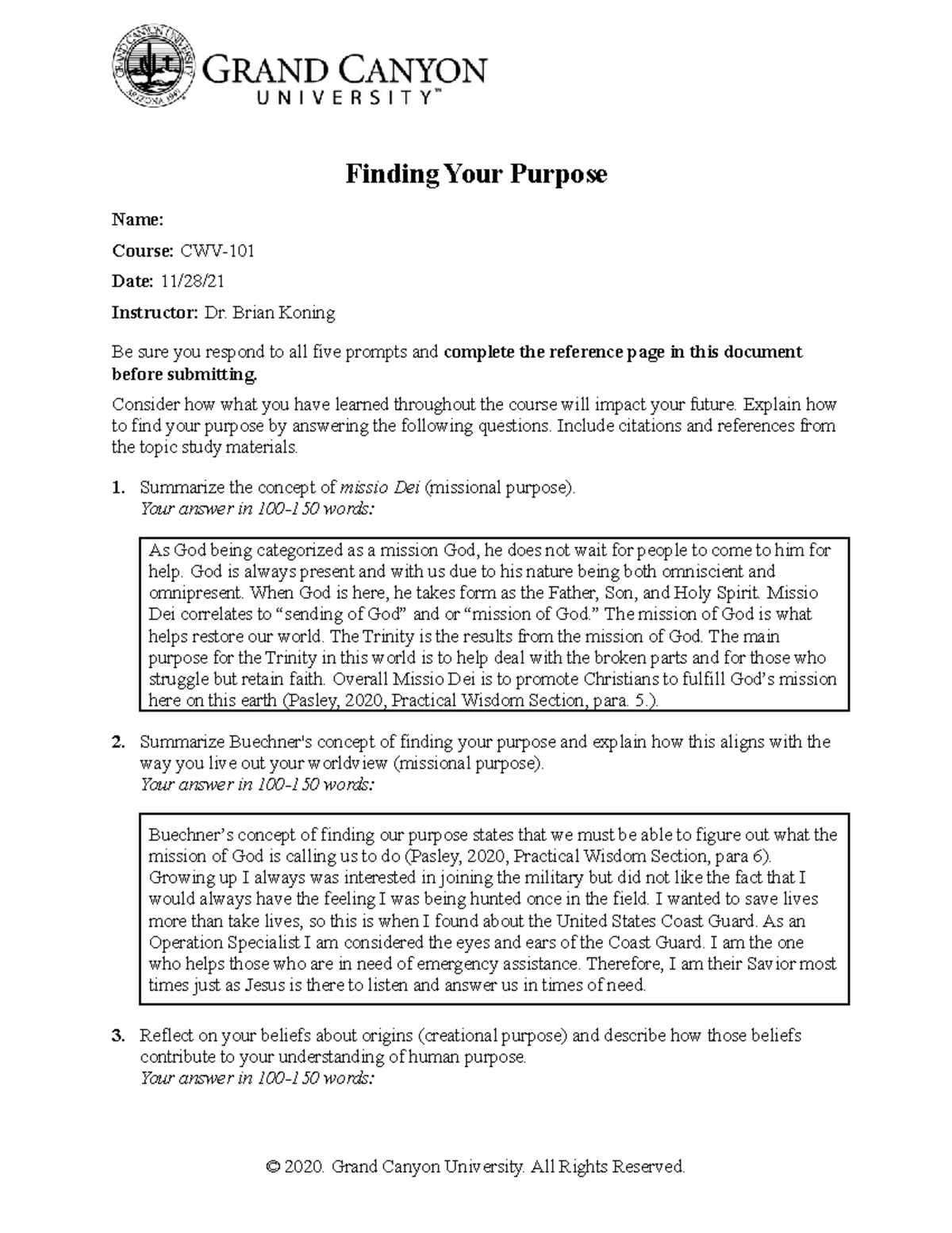 Completed Finding your purpose - MGT-420 - GCU - Studocu