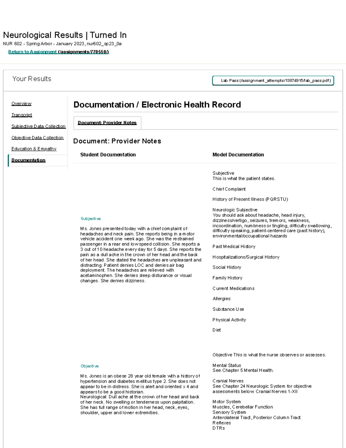 SH Neuro documentation - Neurological Results | Turned In NUR 602 - Spring Arbor - January 2023 ...