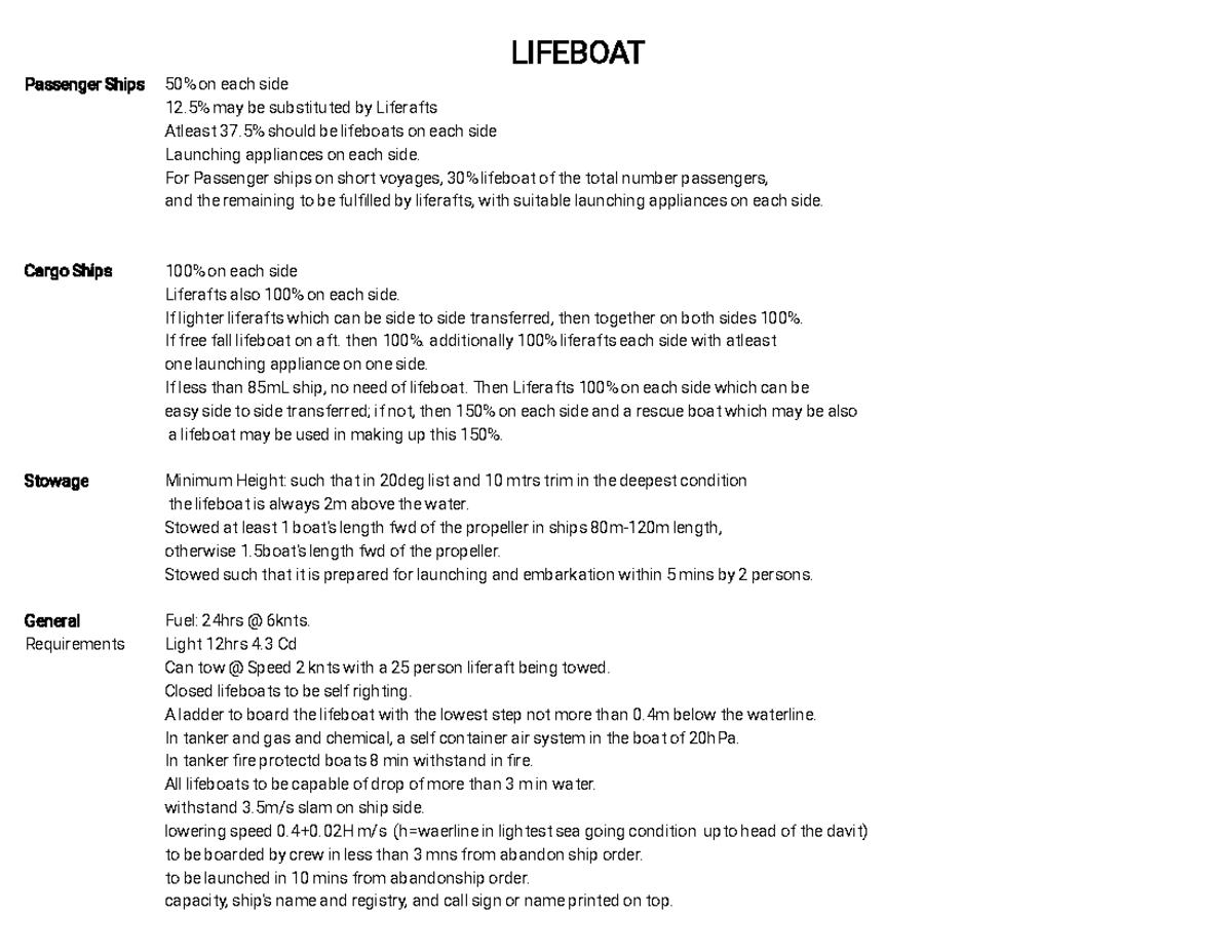 LSA FFA Regulations - LSA FFA notes - LIFEBOAT Passenger Ships 50% on ...