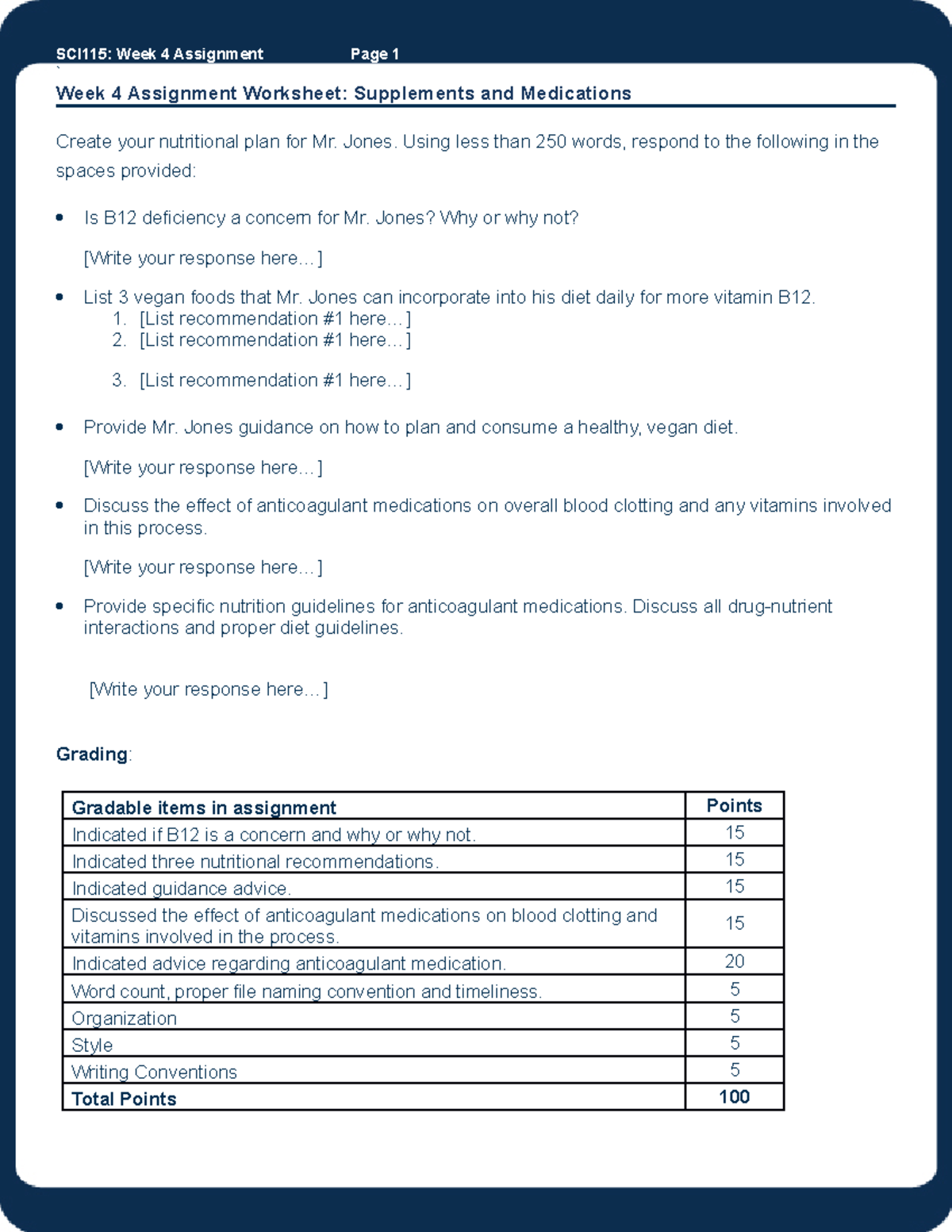 SCI115H Wk4 Assignment Worksheet - SCI115: Week 4 Assignment Page 1 ...