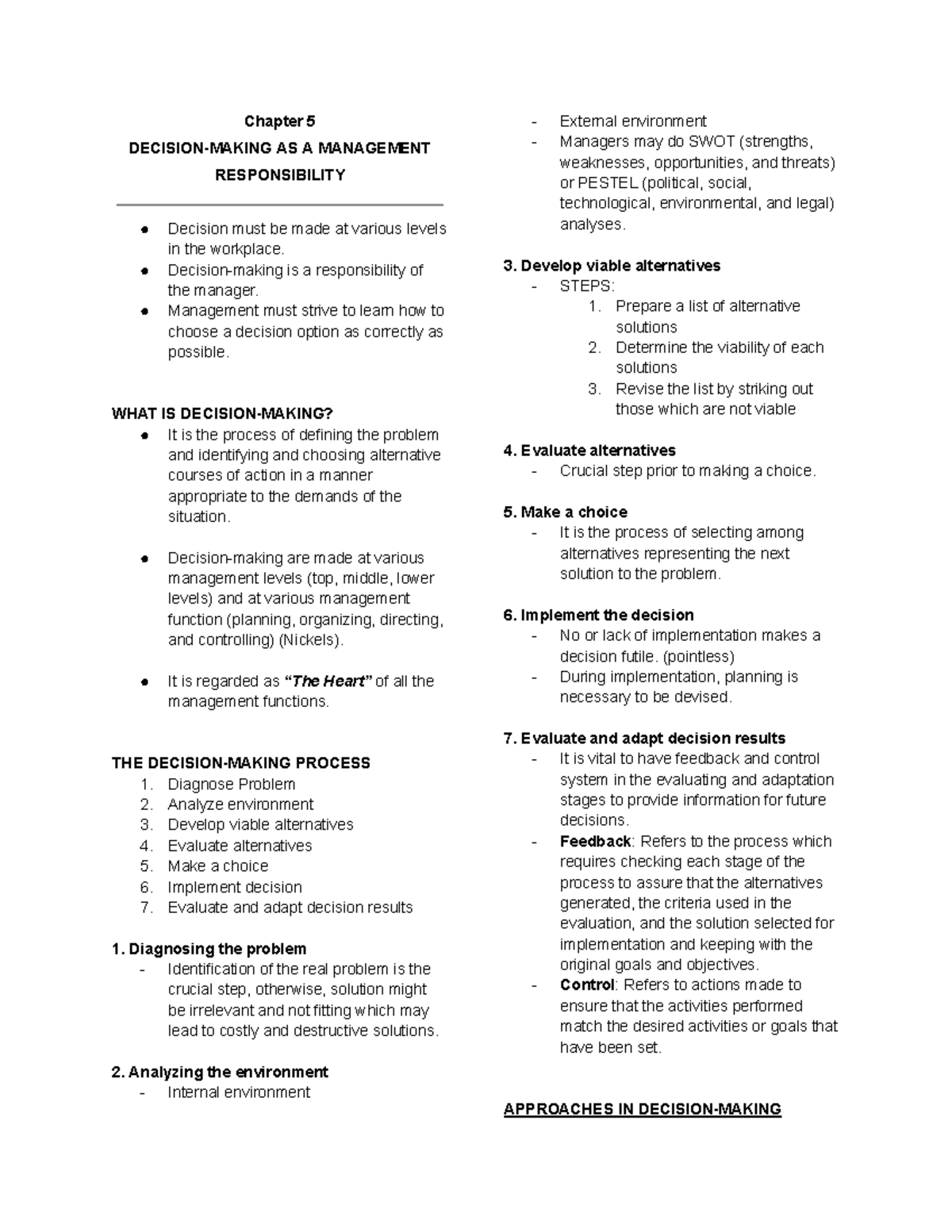 Orgman- Chapter 5-(Jenny) - Chapter 5 DECISION-MAKING AS A MANAGEMENT ...
