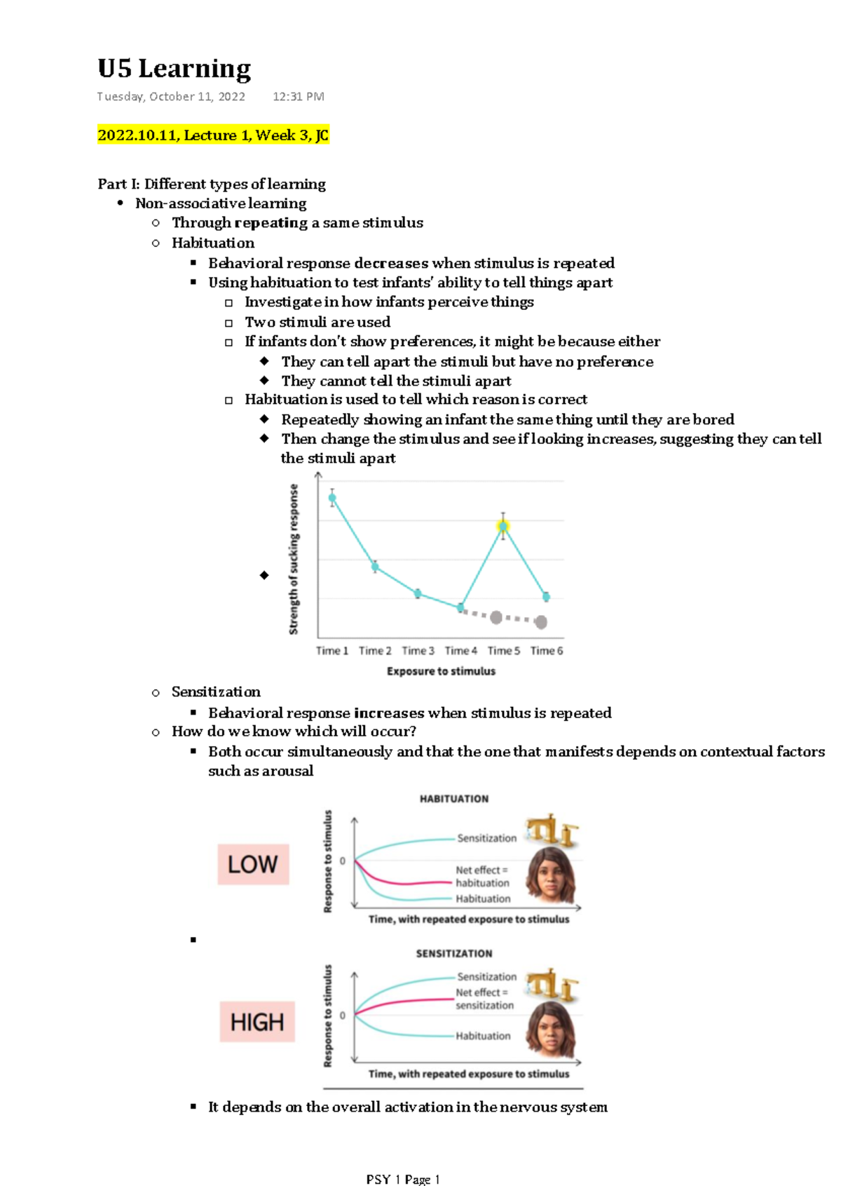 Psy 1 221011 Detailed Lecture Notes With Visualization Great For Reviewing Class Materials 