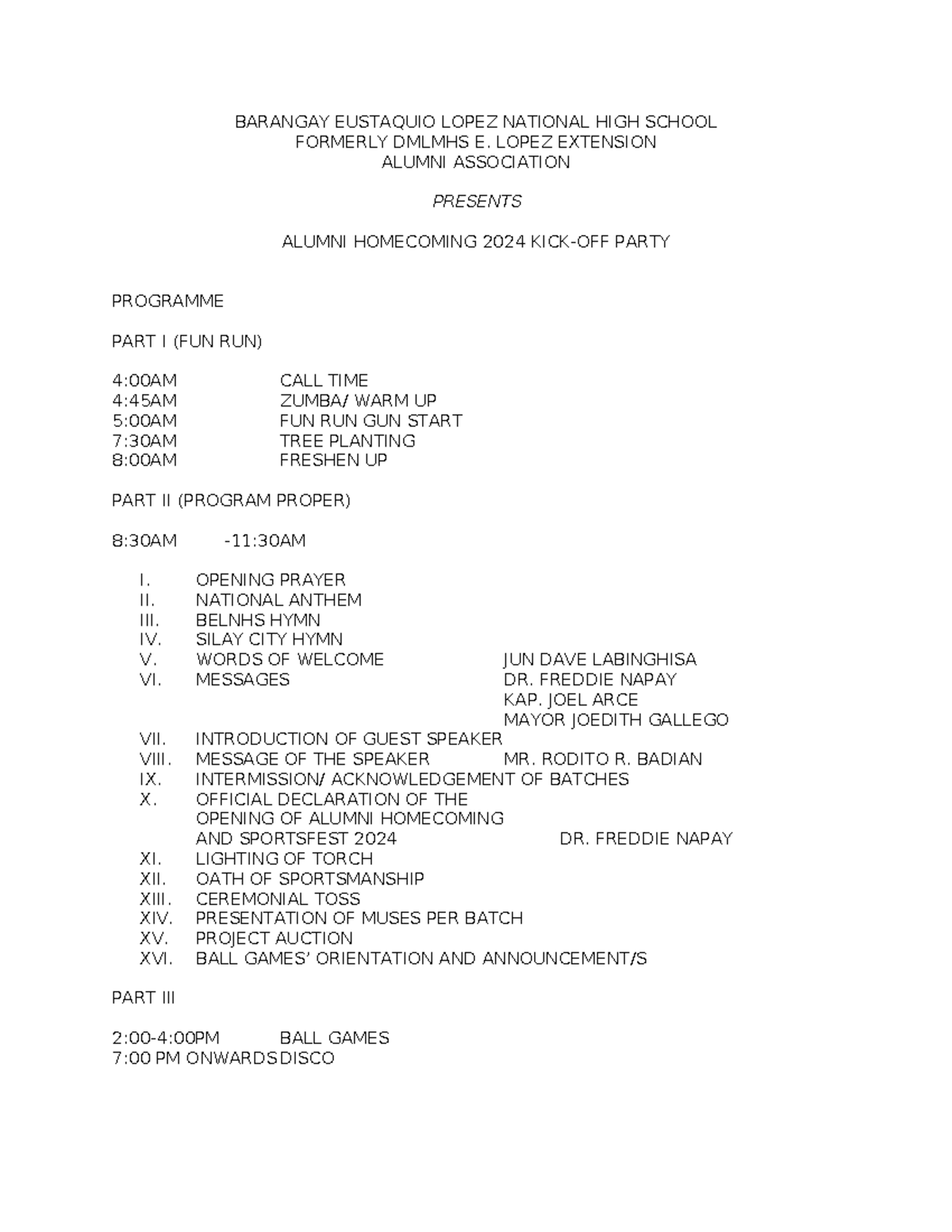 KICK-OFF- Programme - Program - BARANGAY EUSTAQUIO LOPEZ NATIONAL HIGH ...