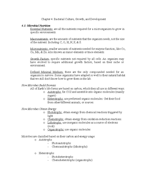 Chapter 4 Notes - CHAPTER 4 Prokaryotic Profiles: The Bacteria and ...