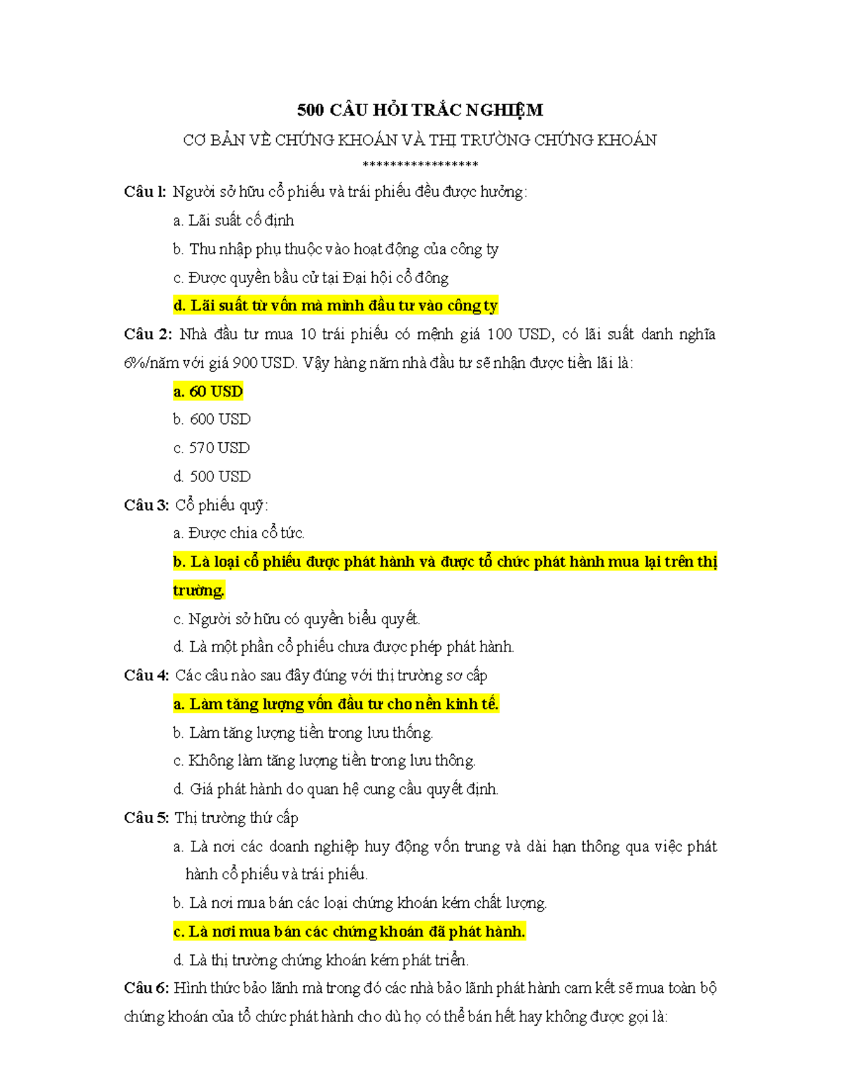 500 Cau Hoi Trac Nhiem CK - 500 CÂU HỎI TRẮC NGHIỆM CƠ BẢN VỀ CHỨNG KHOÁN VÀ THỊ TRƯỜNG CHỨNG ...