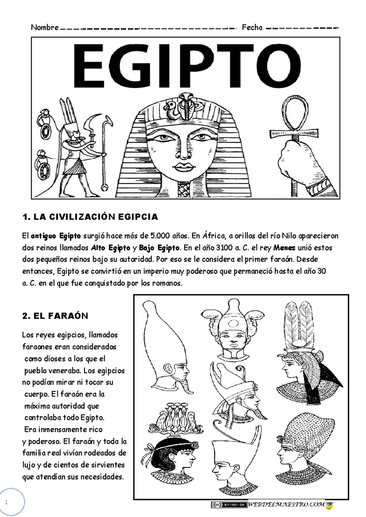 Egipto 2 - Ficha practica - 1. LA CIVILIZACIÓN EGIPCIA El antiguo ...