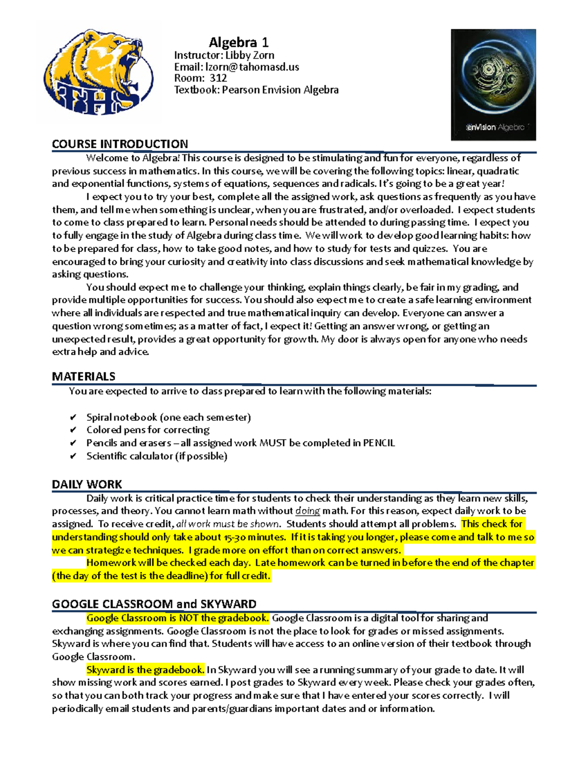 - Algebra 1 Syllabus v2 - COURSE INTRODUCTION Welcome to Algebra! This ...