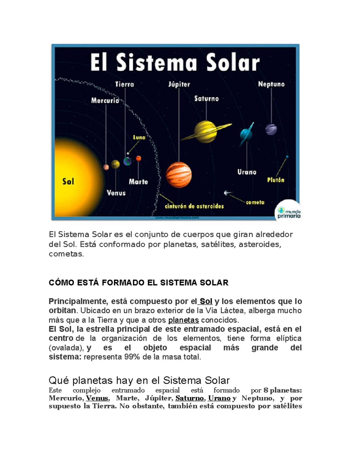 El Sistema Solar - Está conformado por planetas, satélites, asteroides ...