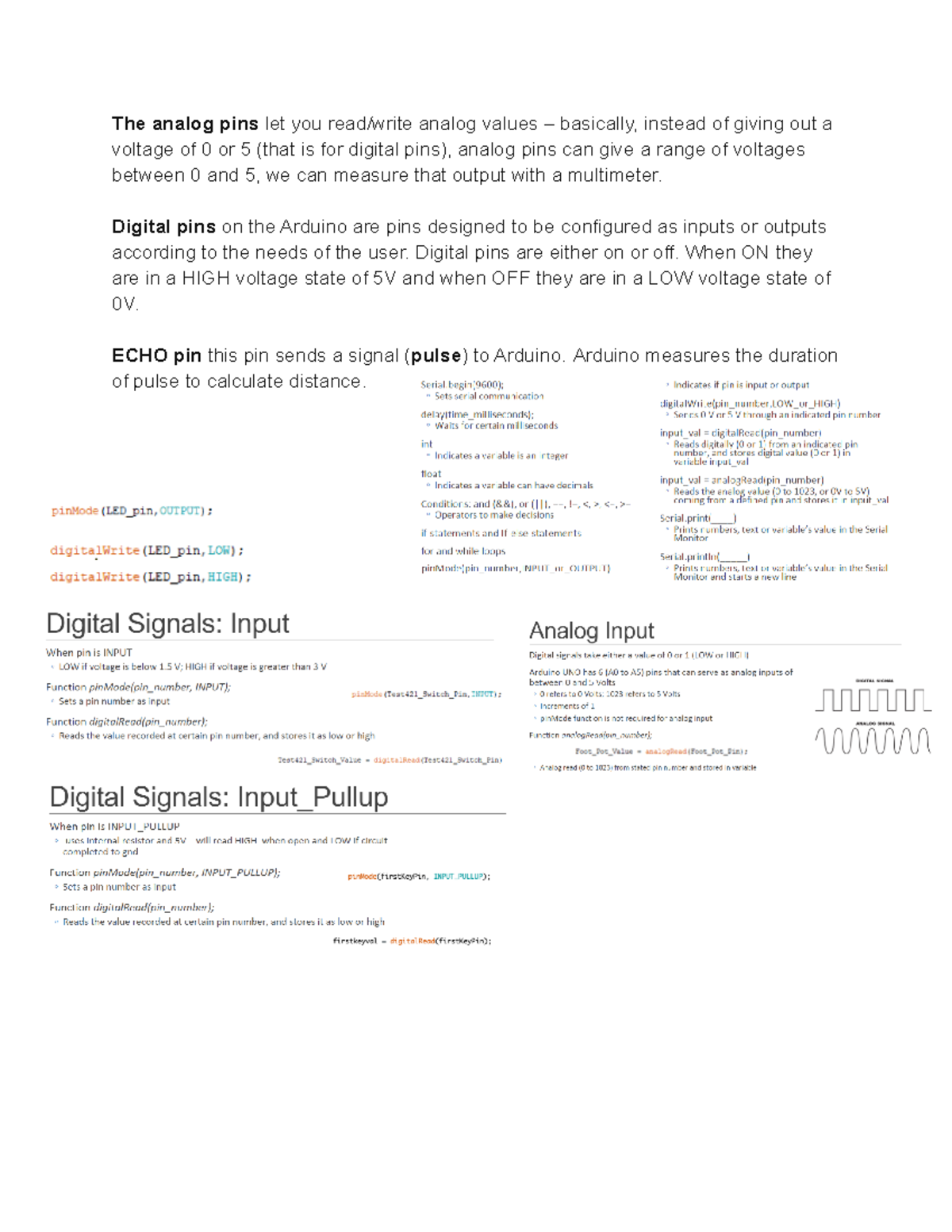 Untitled document - Sumarry - The analog pins let you read/write analog ...