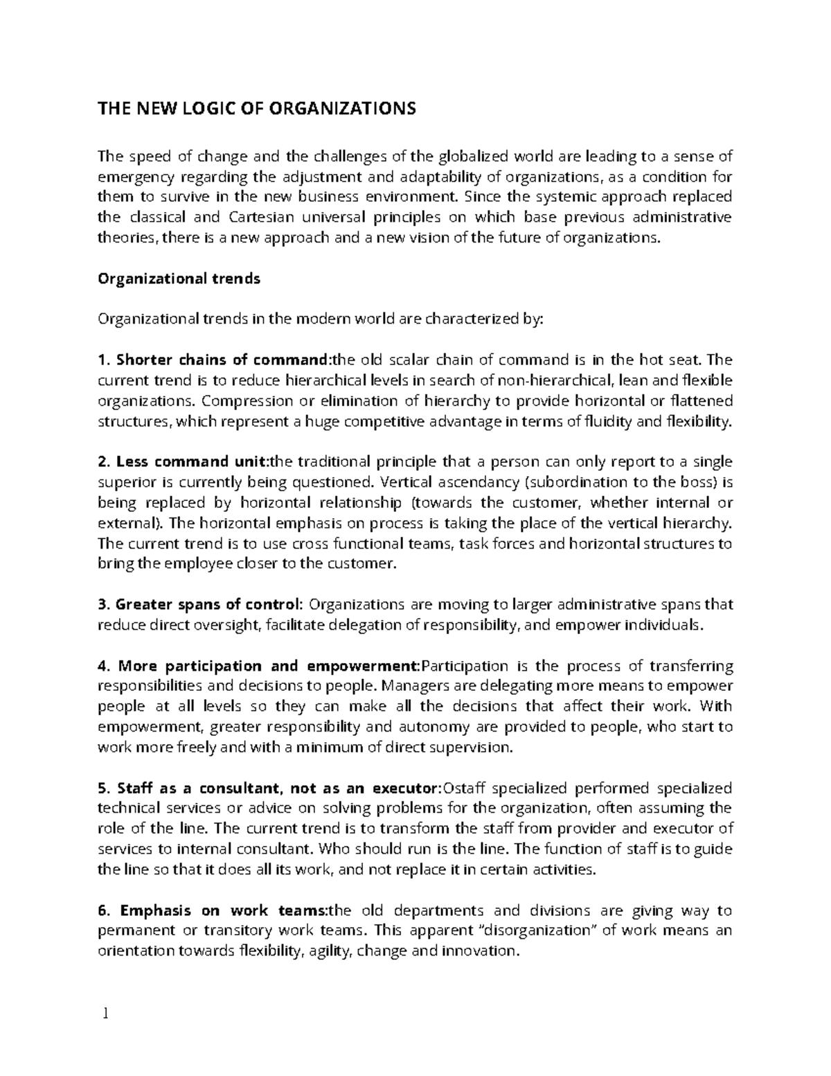 The new logic of organizations. - THE NEW LOGIC OF ORGANIZATIONS The speed of change and the ...