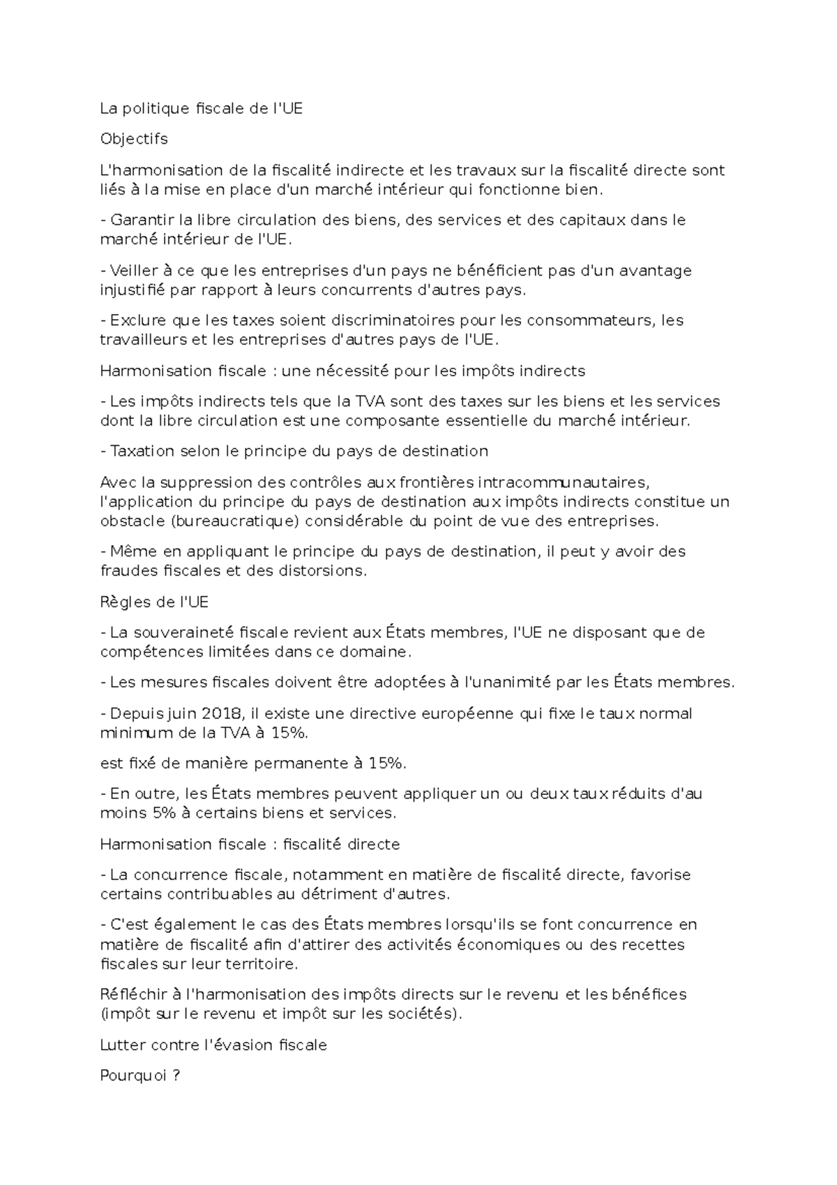 La politique fiscale de l'UE - La politique fiscale de l'UE Objectifs L ...