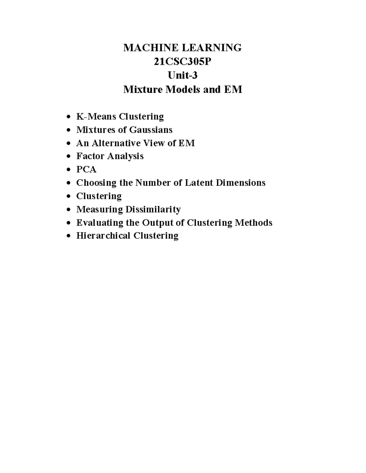 Ml Unit 3 Useful Machine Learning 21csc305p Unit Mixture Models And Em K Means Clustering
