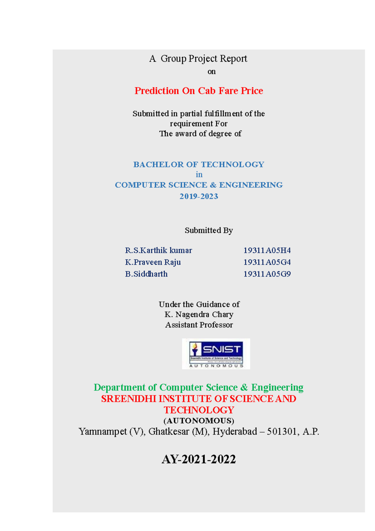 Final report - nice exp - 1 A Group Project Report on Prediction On Cab ...