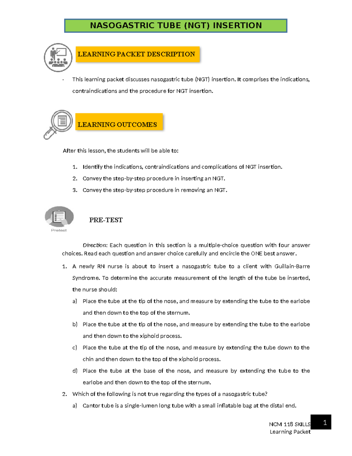 01 NCM 118 SL NGT Insertion 2 - 1 LEARNING PACKET DESCRIPTION - This ...