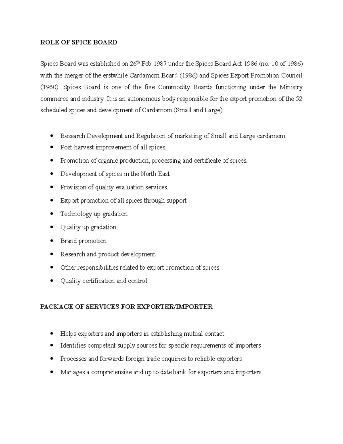 Spice board - Bcom cource material - ROLE OF SPICE BOARD Spices Board ...