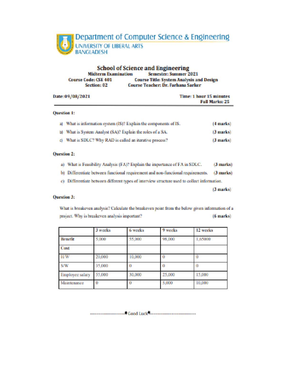 Mid Term Summer 21 Section 2 - System Analysis and Design - Studocu