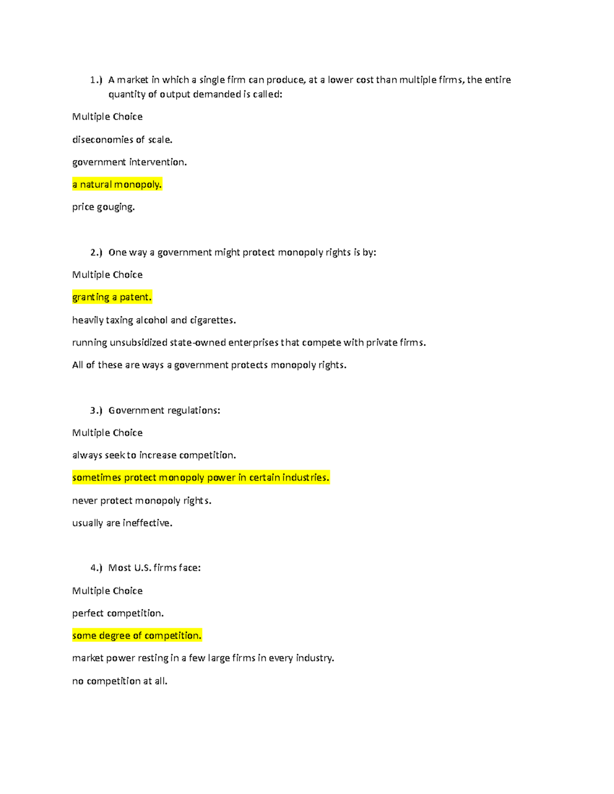 Monopoly and Government Intervention Quiz - Studocu