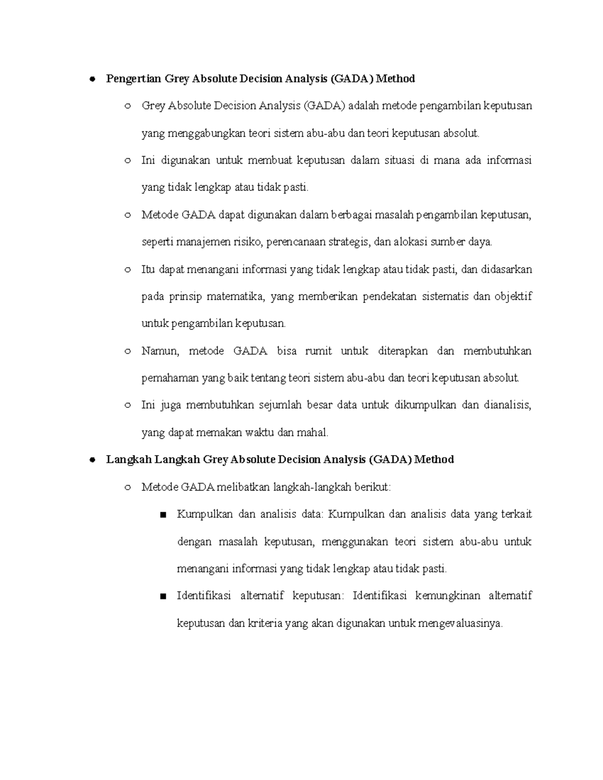 Grey Absolute Decision Analysis (GADA) Method - Ini digunakan untuk ...