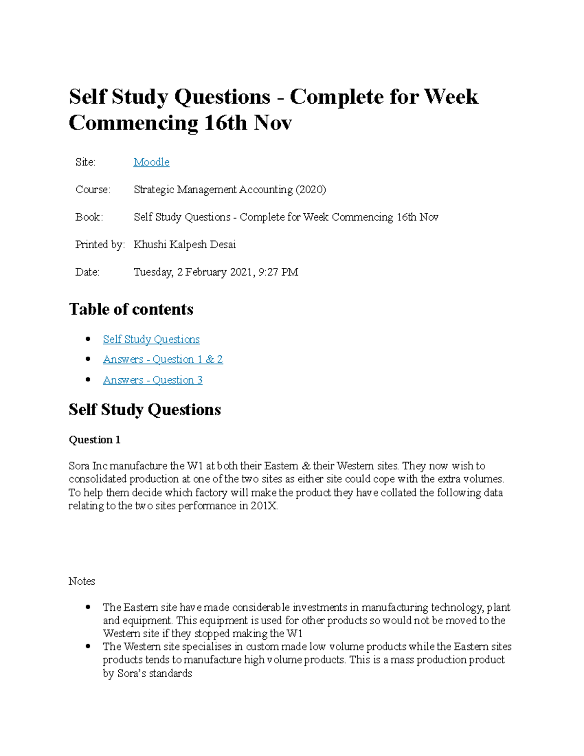 Self Study Questions 30th nov - Self Study Questions - Complete for ...