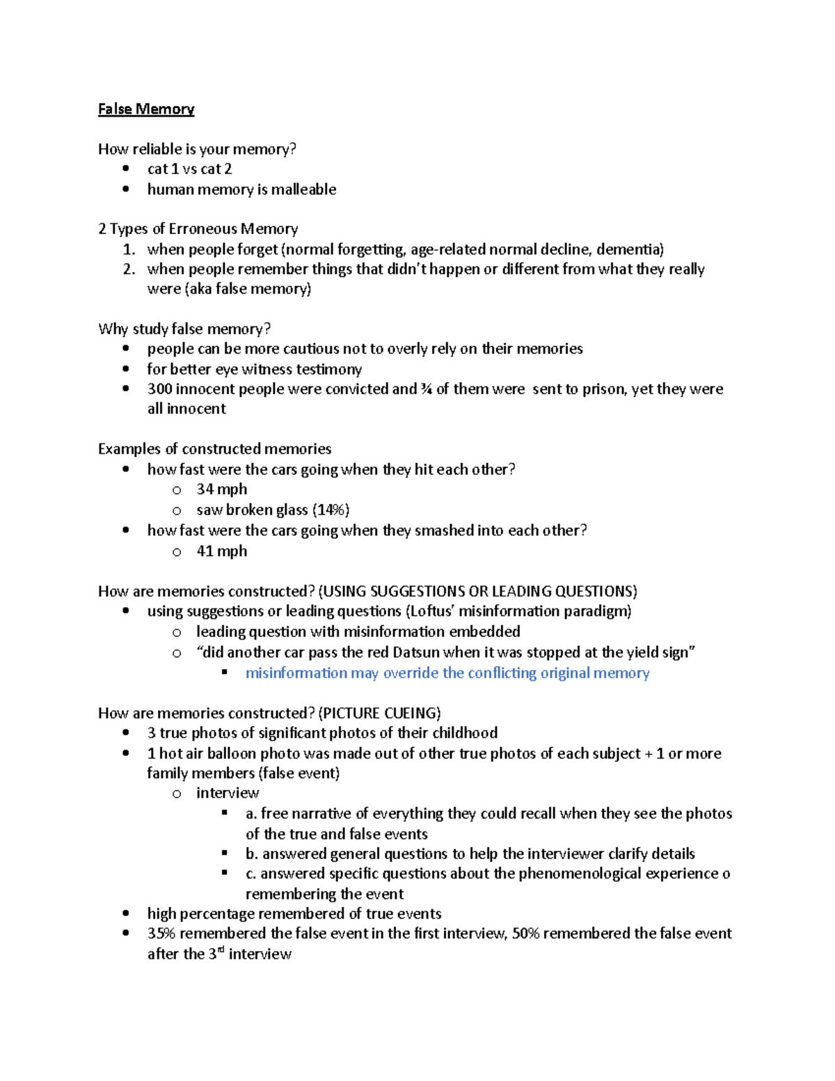 Lecture 3 Chen - Professor Jill Mateo - False Memory How reliable is ...