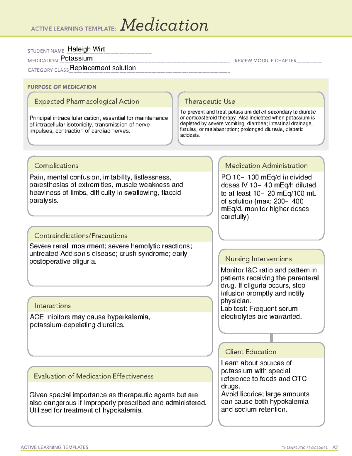 Potassium - ACTIVE LEARNING TEMPLATES THERAPEUTIC PROCEDURE A ...